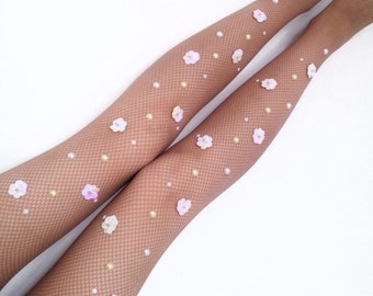 Fishnets flower fishnet tights flower fishnets fishnet | Etsy