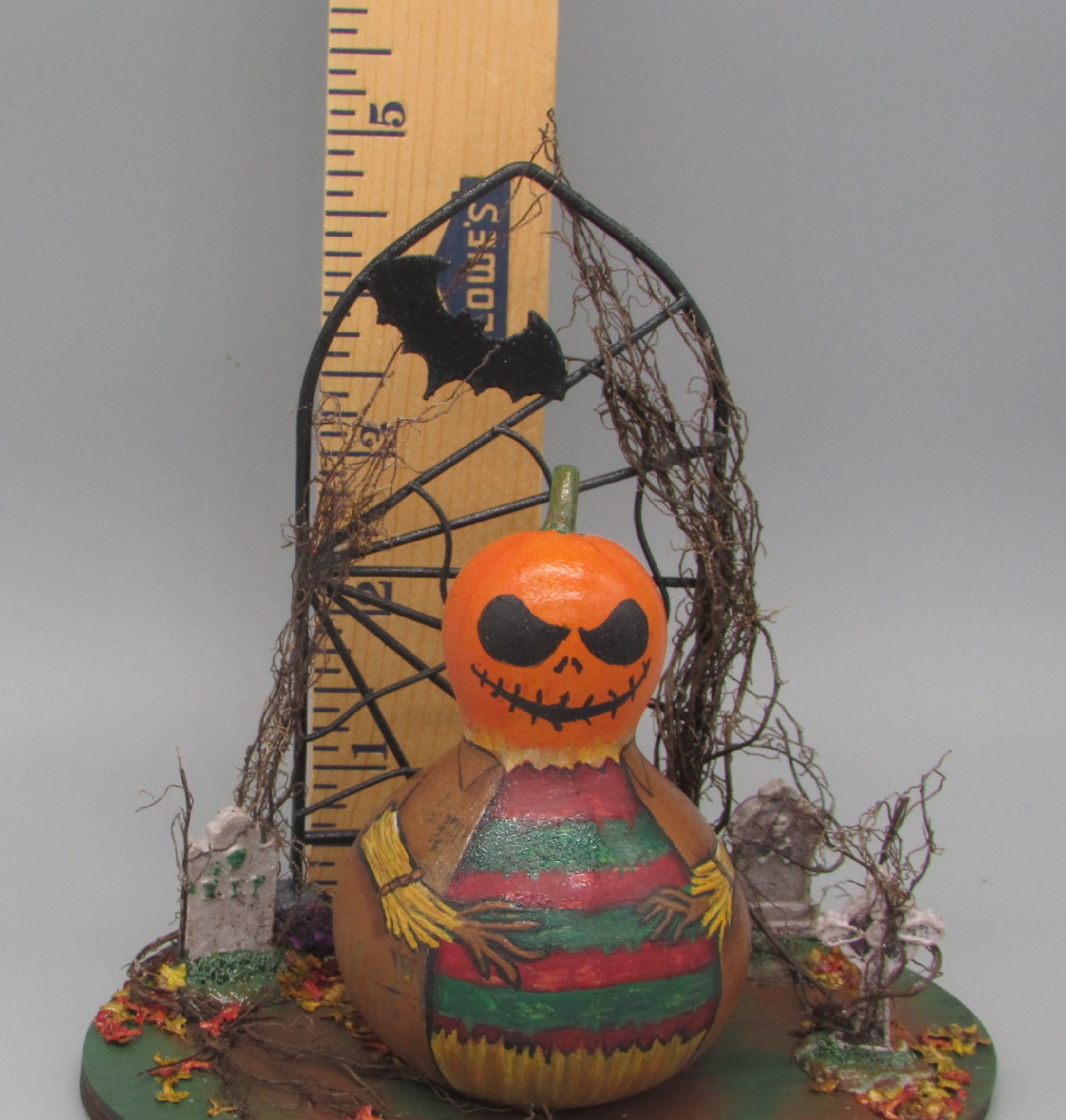 Handmade Creepy Pumpkin Head Strawman Painted Gourd Halloween ...