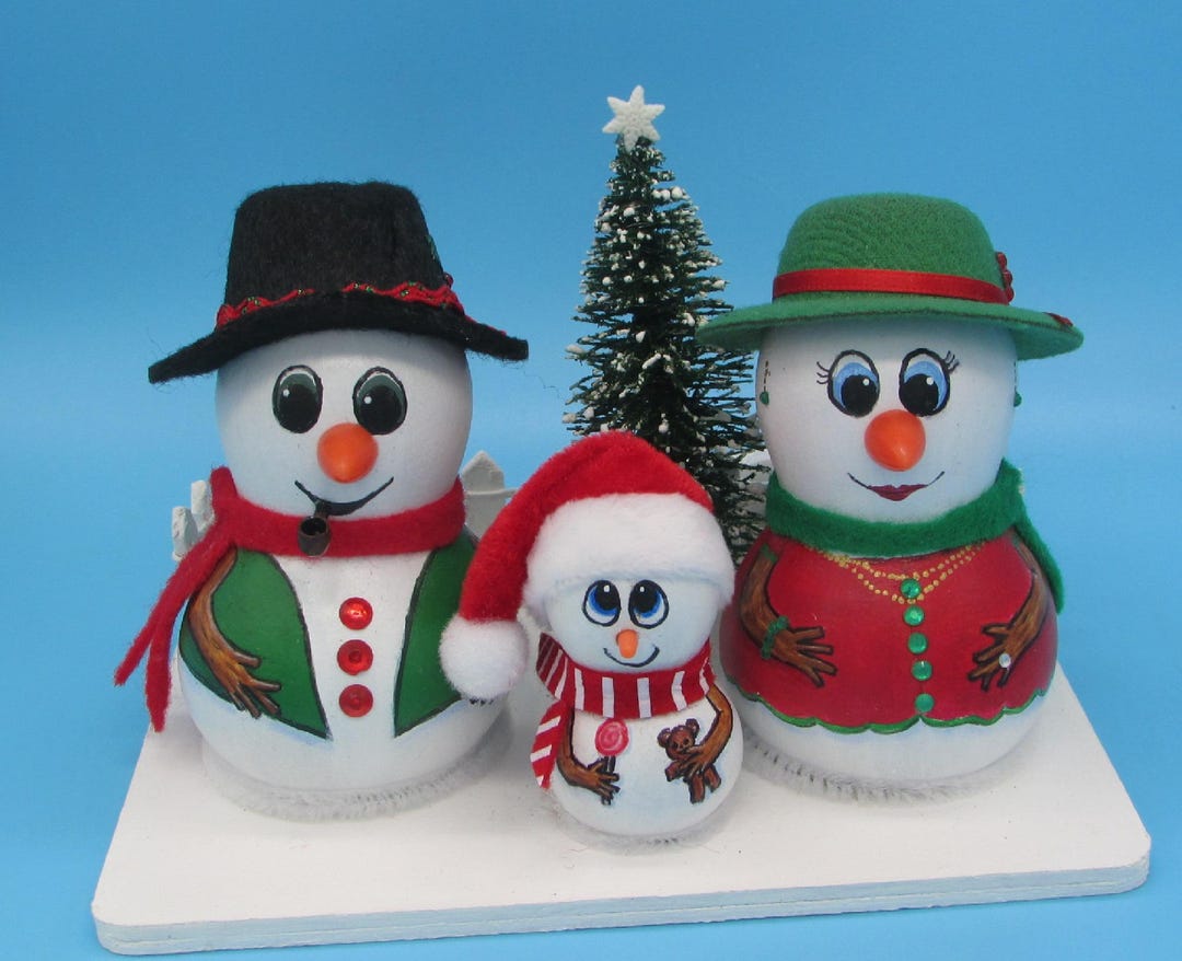 Christmas Snowman Family Hand Painted Gourds With Lights - Etsy