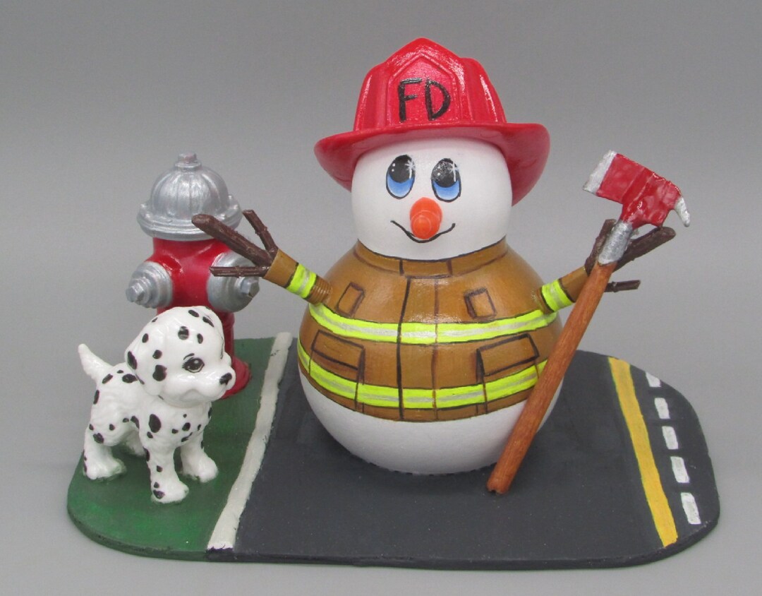 Handmade Fireman Painted Gourd Snowman - Etsy
