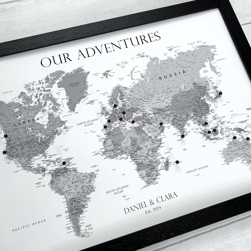 Grayscale World Map - Etsy