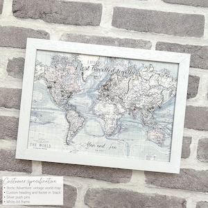 Custom Vintage Push Pin World Map, Personalised Canvas Pinboard ...