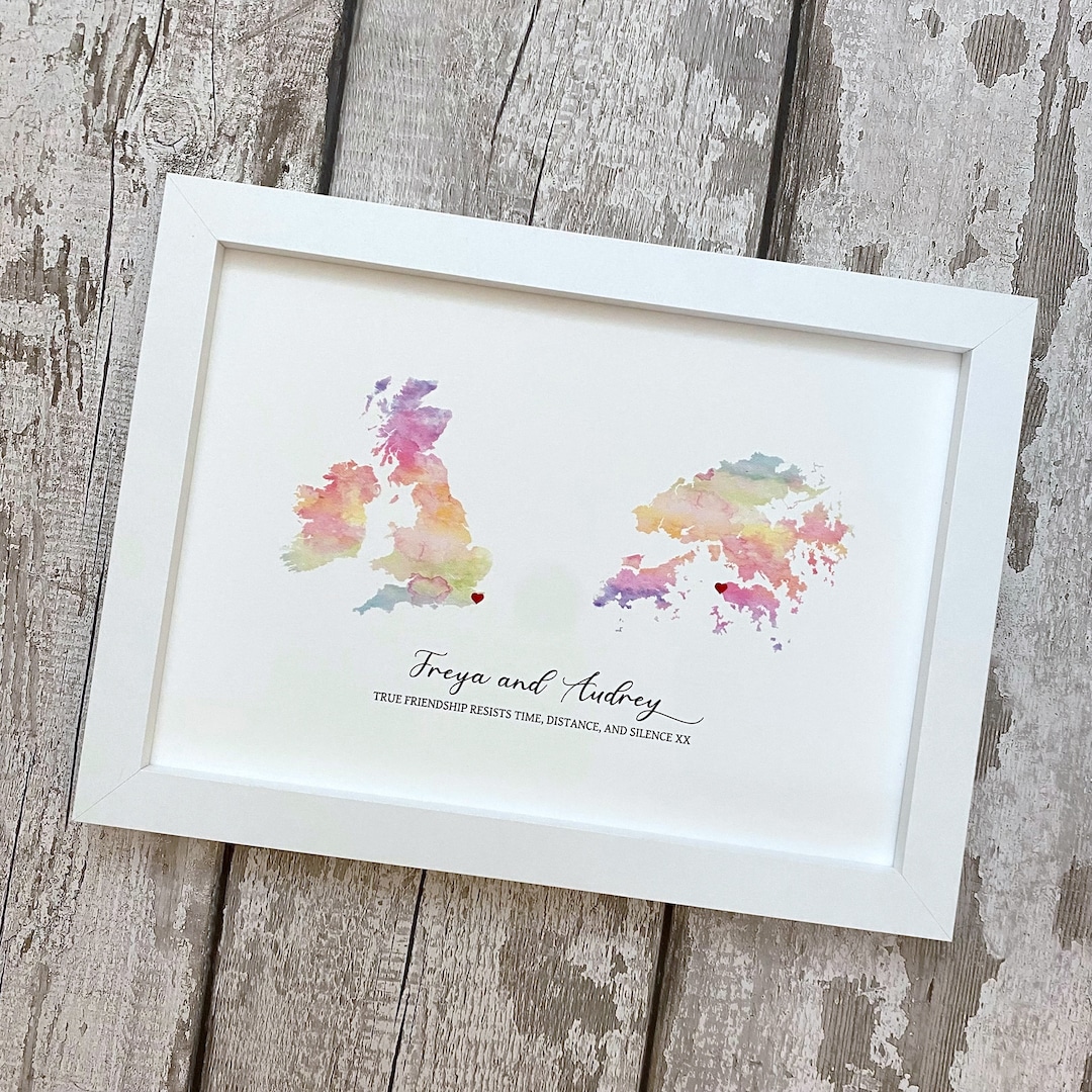 Personalised Two Location Love Map, Long Distance Engagement or Wedding ...