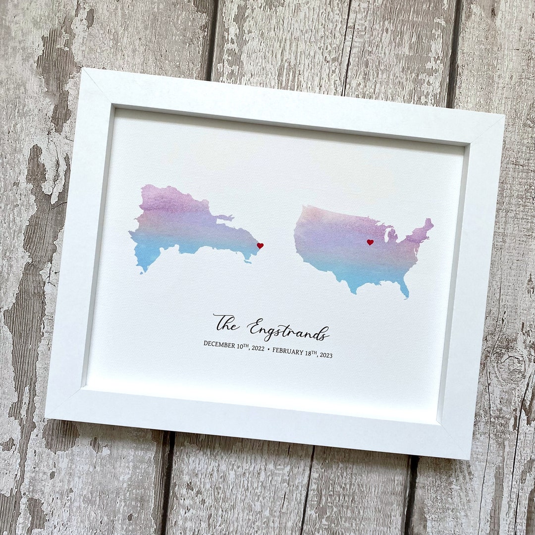 Two Country Outline Maps, Custom Two Location Love Map, Family ...
