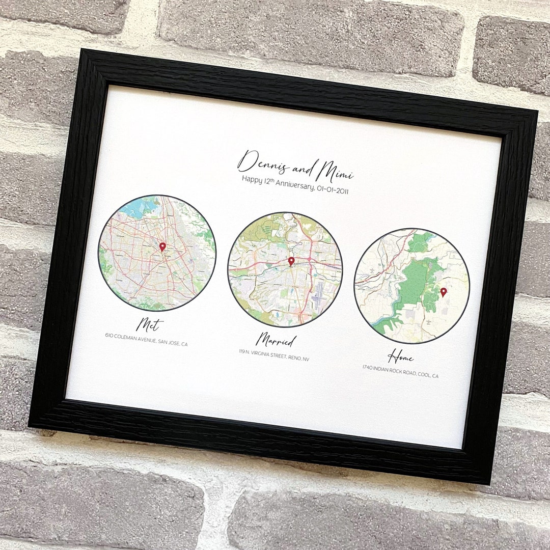 Contemporary Silk Map Art, Personalised Love Story With 3 Maps, 4th or ...