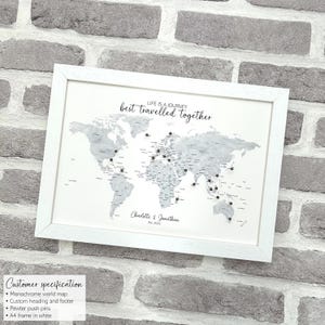 Custom Grayscale Monochrome Push Pin World Map, Small Personalised ...