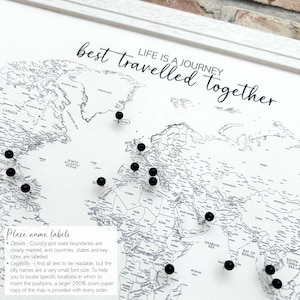 Custom Small Black and White Push Pin World Map, Countries and US ...