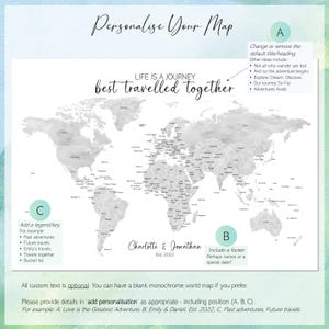 Custom Grayscale Monochrome Push Pin World Map, Small Personalised ...