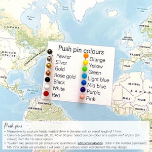Custom Grayscale Monochrome Push Pin World Map, Small Personalised ...
