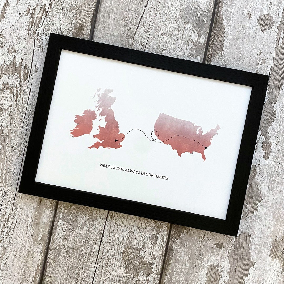 Custom Two Country Long Distance Map Gift, Always in Our Hearts ...