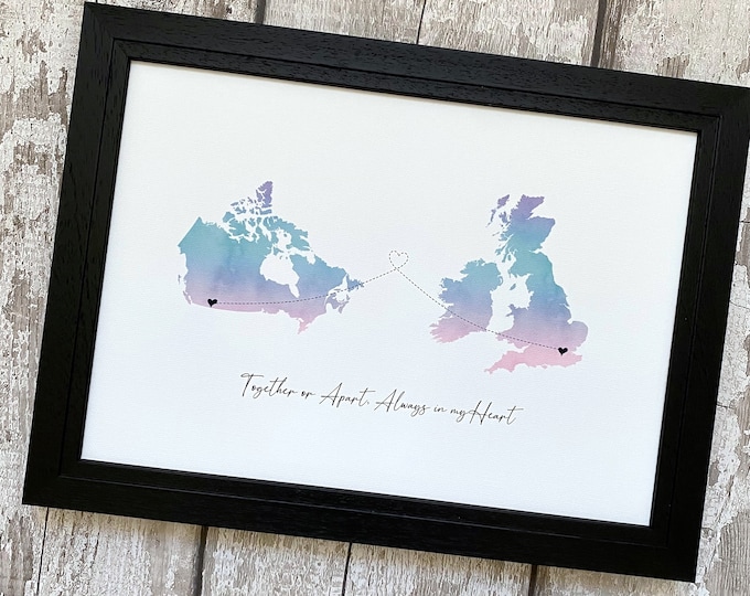 Personalised Country Map Print, Custom Travel, Watercolour, Two ...