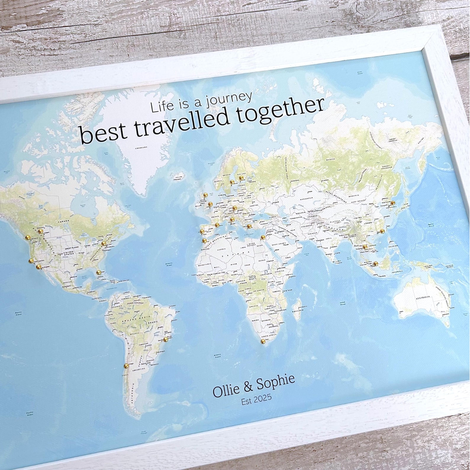 Custom Push Pin Physical World Map, Small Personalised Canvas Pinboard ...