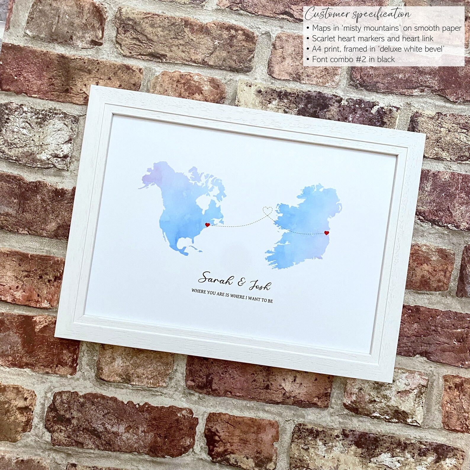 Personalised Two Country Watercolour Map Print, Long Distance Gift, Far ...