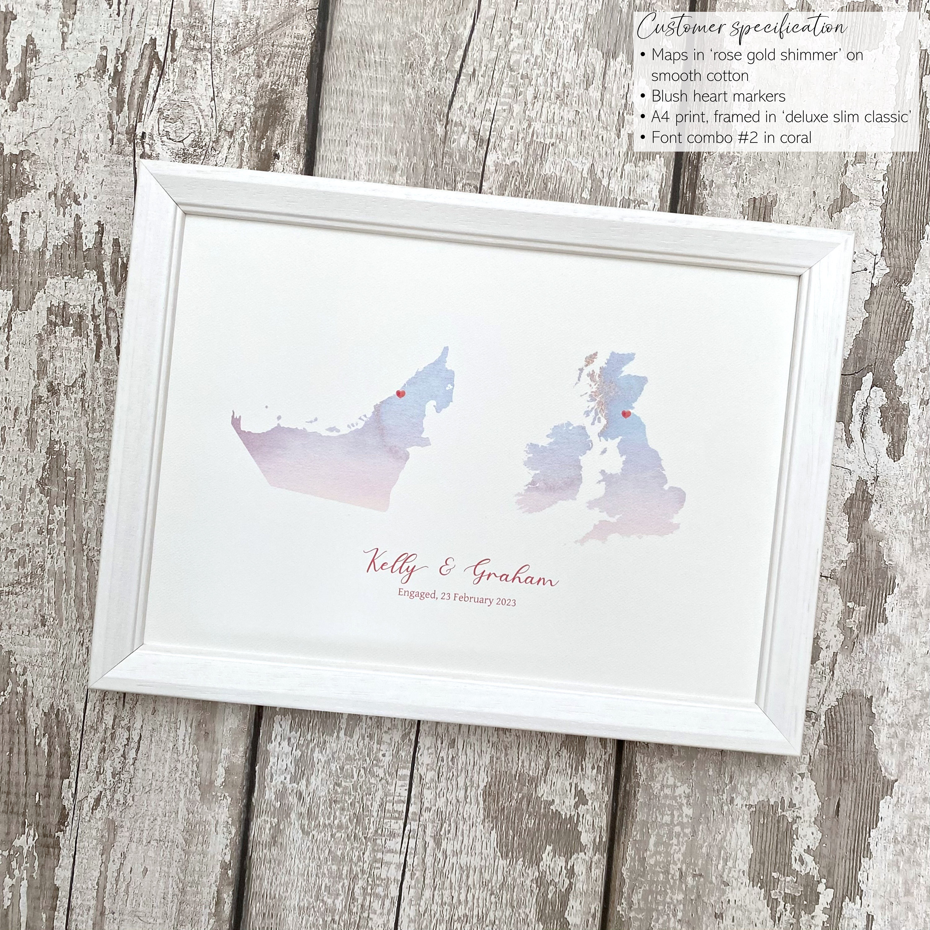 Custom Two Location Love Map, Long Distance Relationship Gift ...