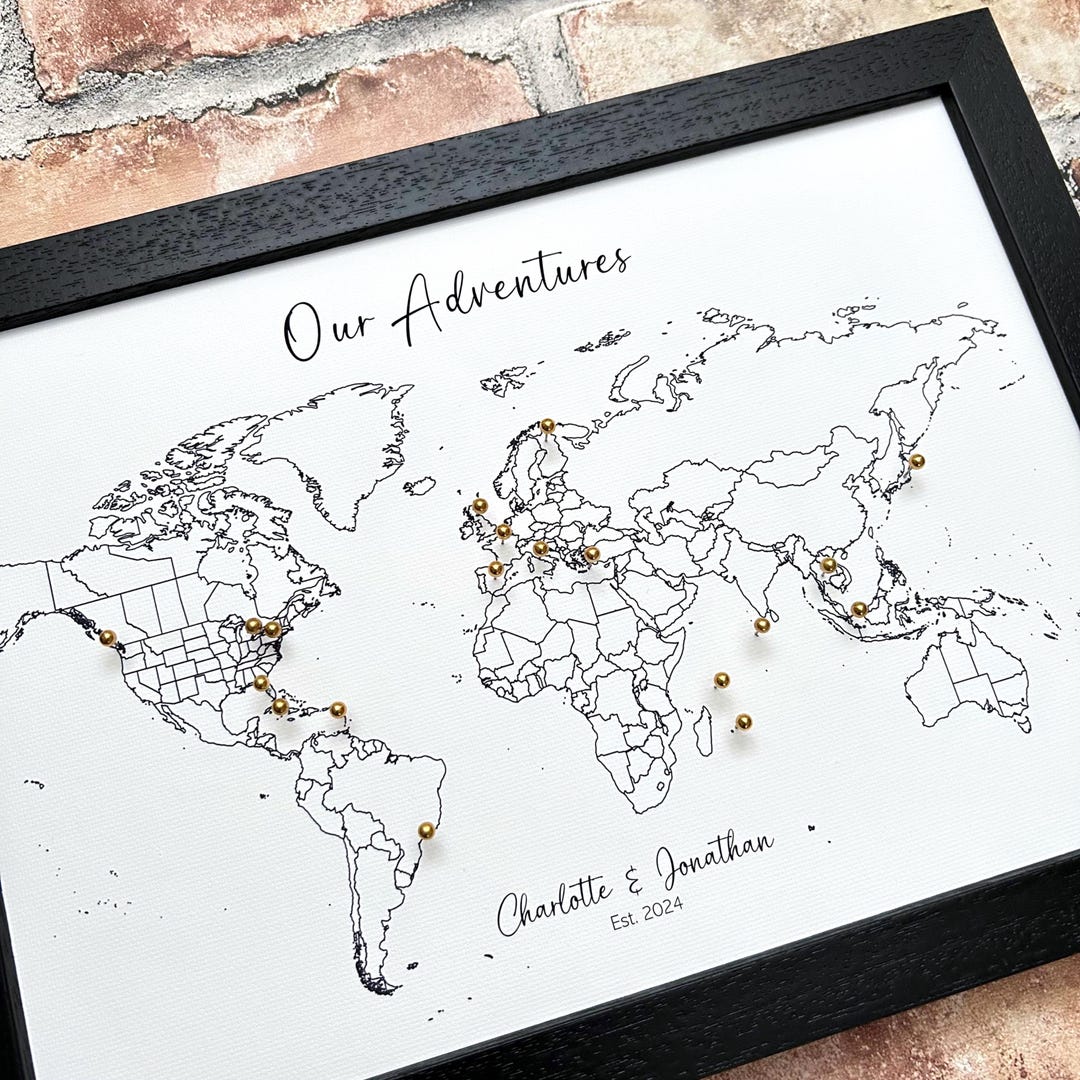 Personalised Mini Push Pin Line World Map, Minimalist Modern ...