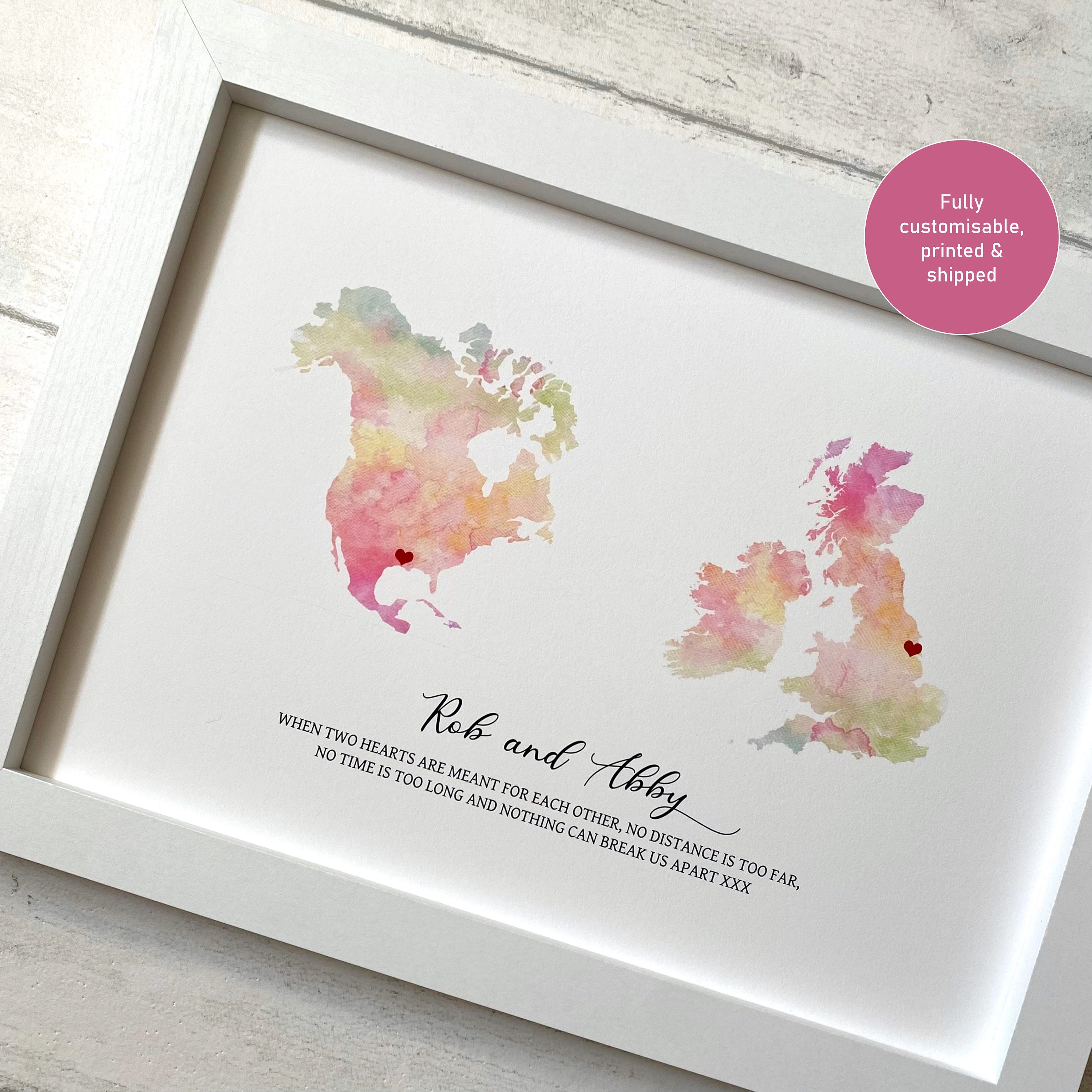 Personalised Two Location Love Map Long Distance Engagement - Etsy UK
