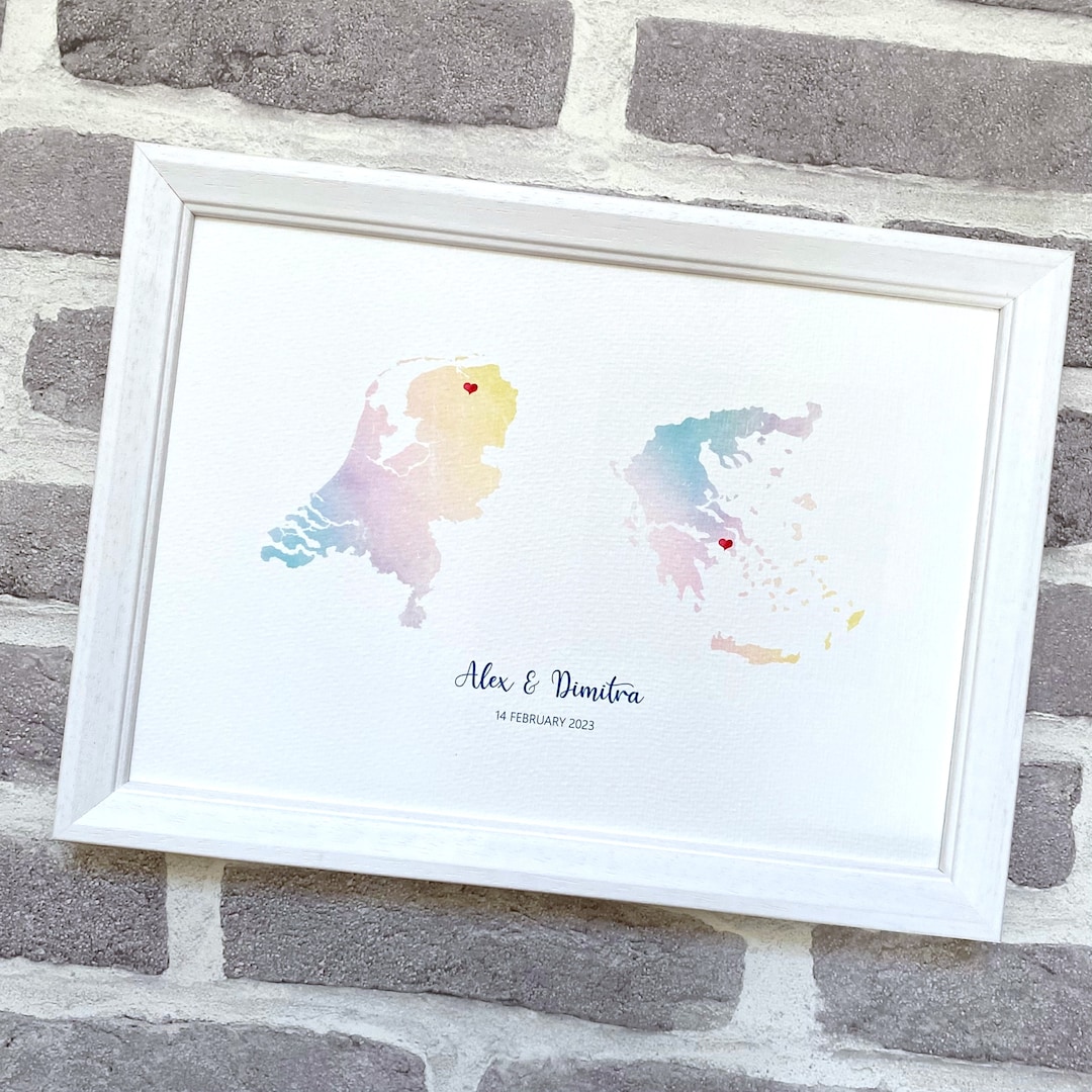 Personalised Two Location Love Map, Long Distance Relationship Gift Map ...