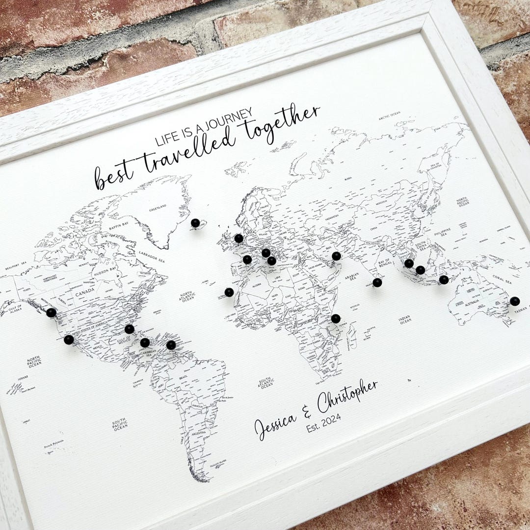 Custom Small Black and White Push Pin World Map, Countries and US ...