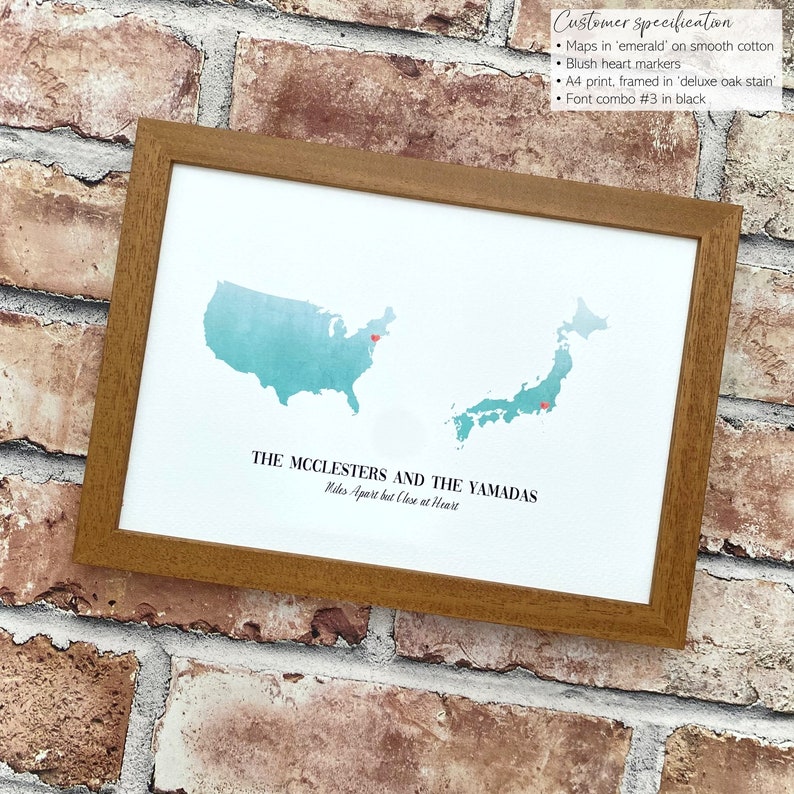 Custom Two Country Long Distance Map Gift, Always in Our Hearts ...