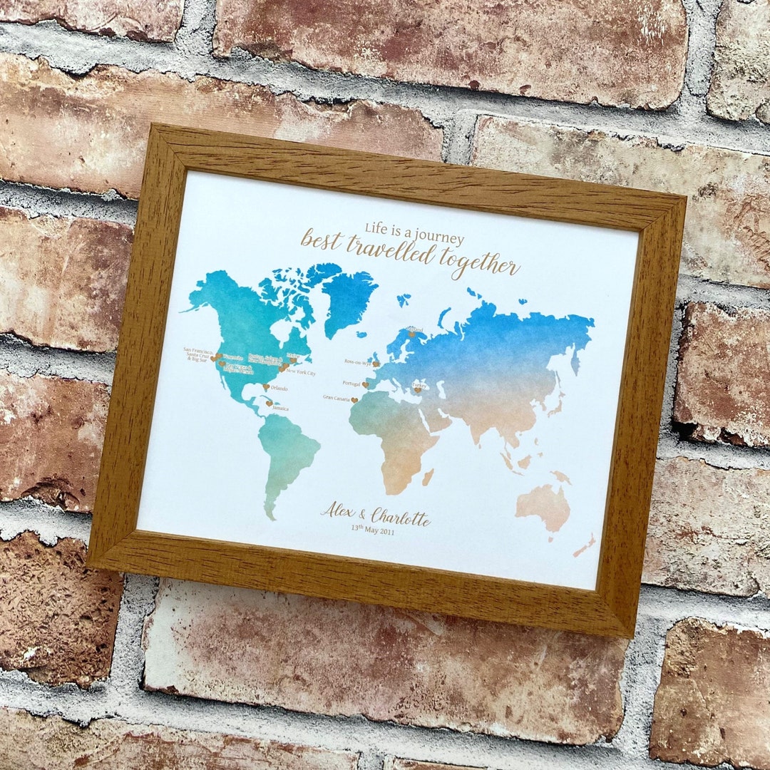 Personalised Silk Watercolour World Map Print, Modern Silk Wedding ...