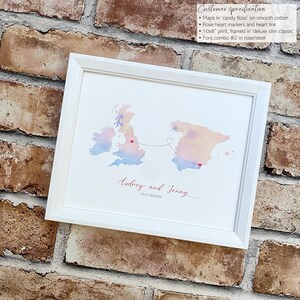 Custom Two Country Watercolour Map Art, Long Distance Relationship Gift ...