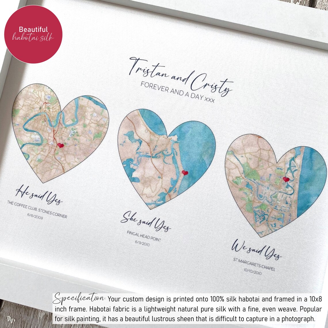 Silk Love Story Watercolour Map Art Any 2 or 3 Locations 4th - Etsy