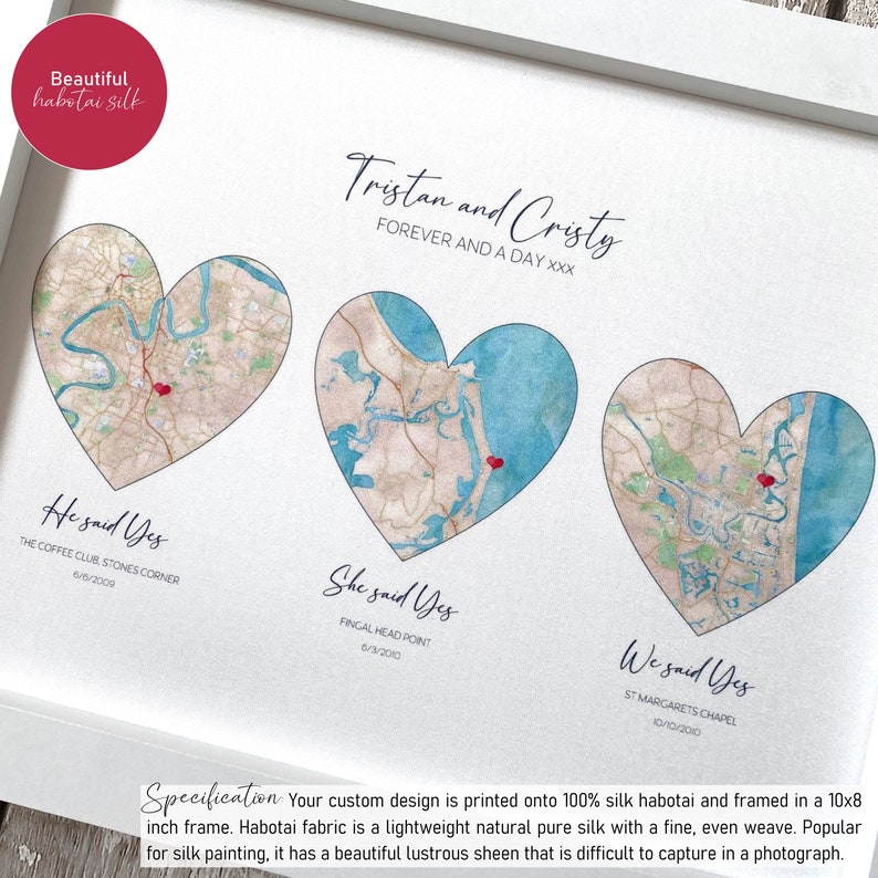 Silk Love Story Watercolour Map Art Any 2 or 3 Locations 4th - Etsy