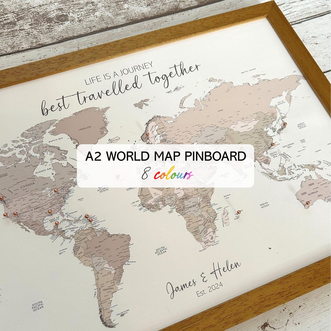 Custom World Map Pinboard, Family Travel Tracker, A2 Size, Detailed ...