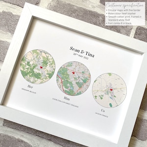 Custom Contemporary 3 Location Map Art, Met Engaged Married Home ...