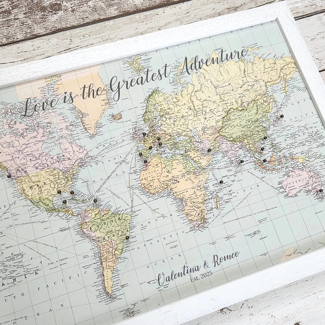 Custom Pastel Rainbow Vintage Push Pin World Map, Personalised Canvas ...