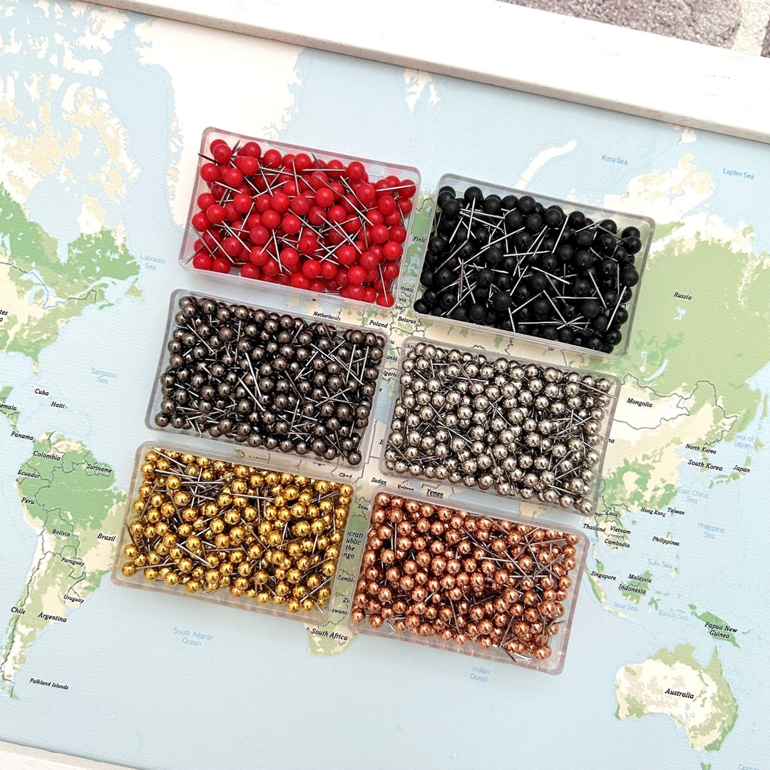 Map Pins for Travels Maps, Pinboards, Corkboards: Red, Black, Gold ...