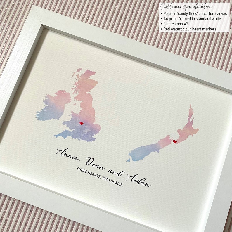Personalised Two Location Love Map Long Distance Engagement | Etsy UK