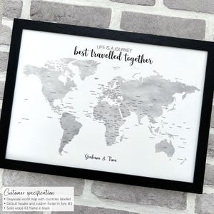 Custom Grayscale Monochrome Push Pin World Map, Small Personalised ...