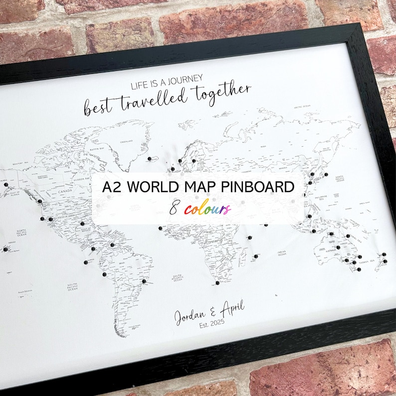 Minimalist World Push Pin Map, A2 Travel Tracker, Detailed Political ...
