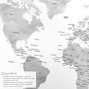 Custom Grayscale Monochrome Push Pin World Map, Small Personalised ...