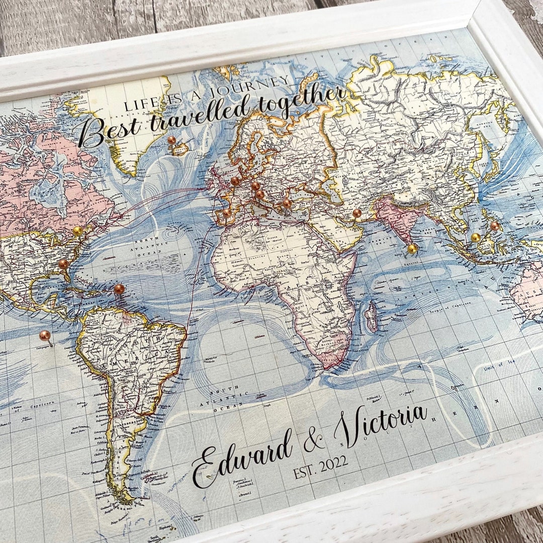 Custom Vintage Push Pin World Map, Personalised Canvas Pinboard ...