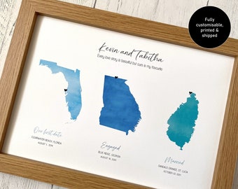 Custom Two Location Love Map Long Distance Relationship Gift | Etsy UK