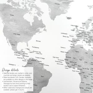 Custom Grayscale Monochrome Push Pin World Map, Small Personalised ...