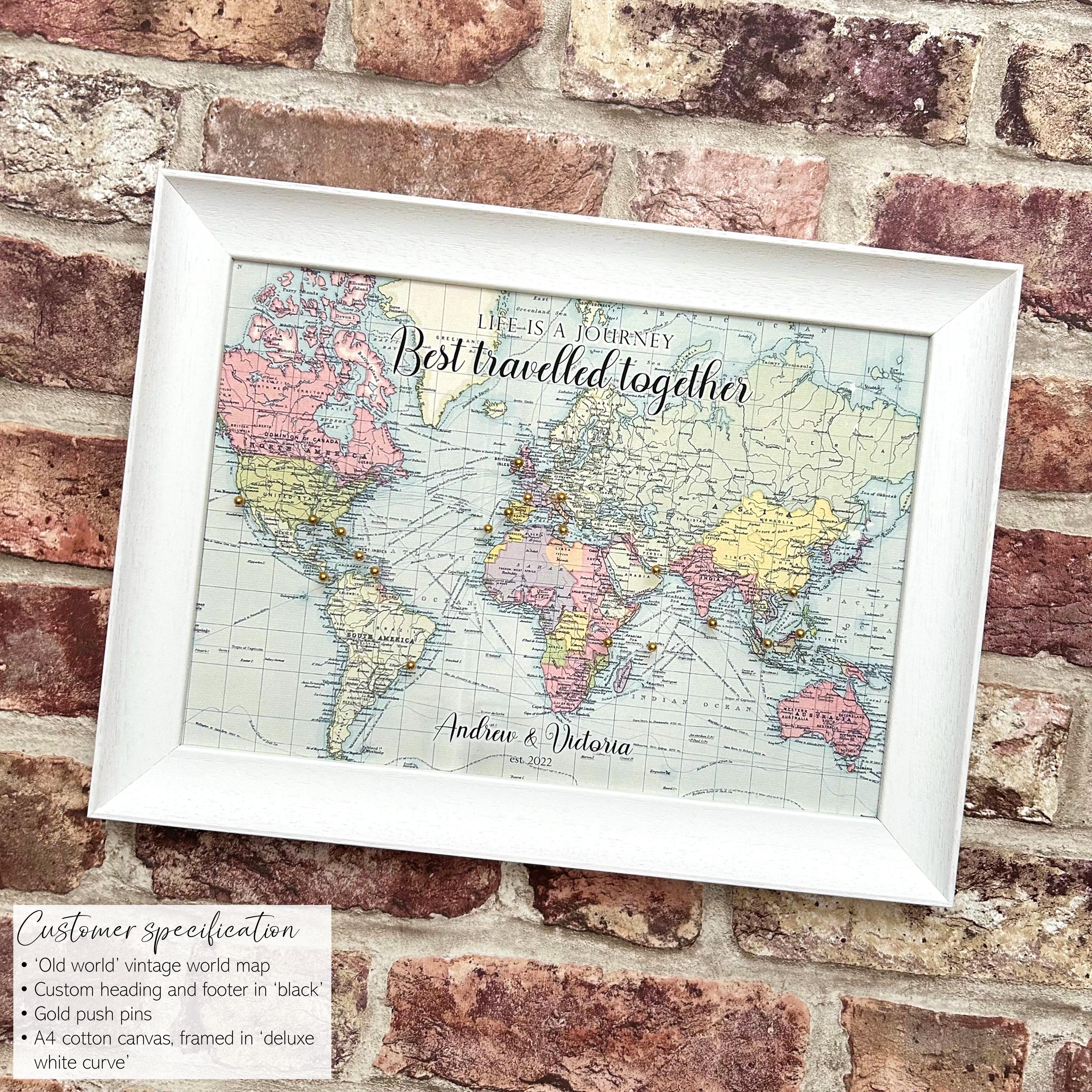 Personalised Old World Map Pinboard, Canvas Travel Pin Map, Push Pin ...