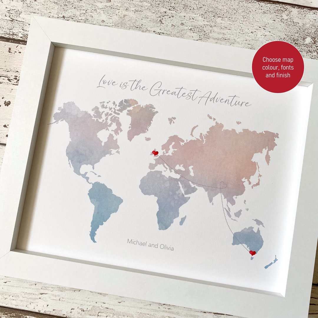 Long Distance Relationship Map Gift, Two Location Map Print ...