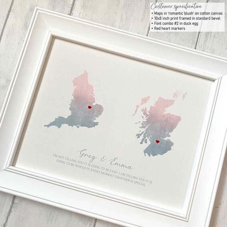 Personalised Two Location Love Map Long Distance Engagement | Etsy UK