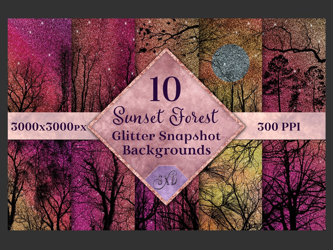 Sunset Forest Glitter Snapshot Backgrounds - 10 Image Set - Etsy