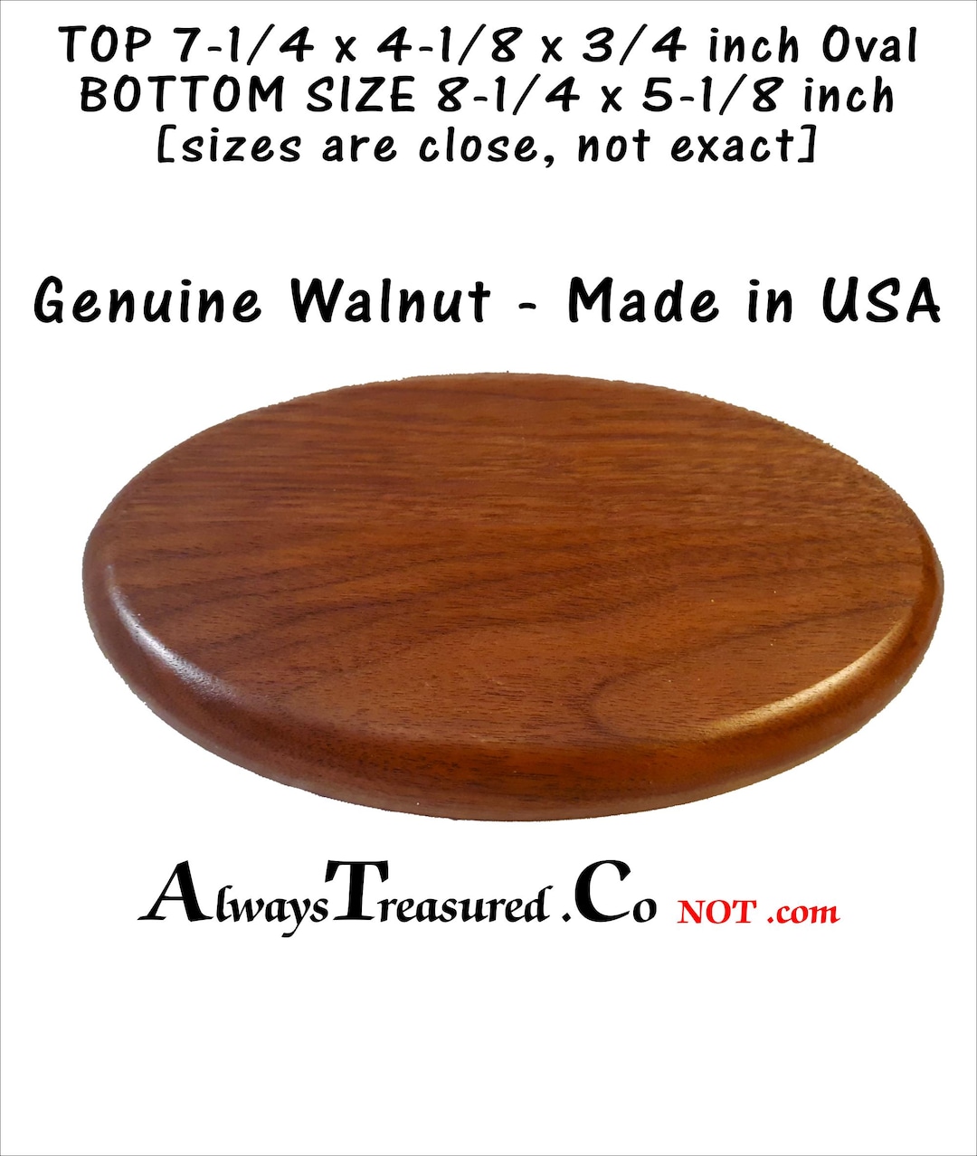 Walnut - TOP 7-1/4 X 4-1/8 X 3/4 Inch Oval Base American Walnut Made in ...