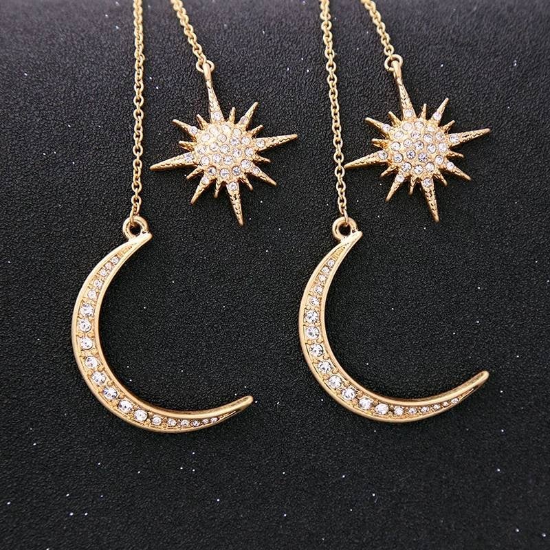 Star and Moon Gold Earrings Celestial Long Earrings Space | Etsy
