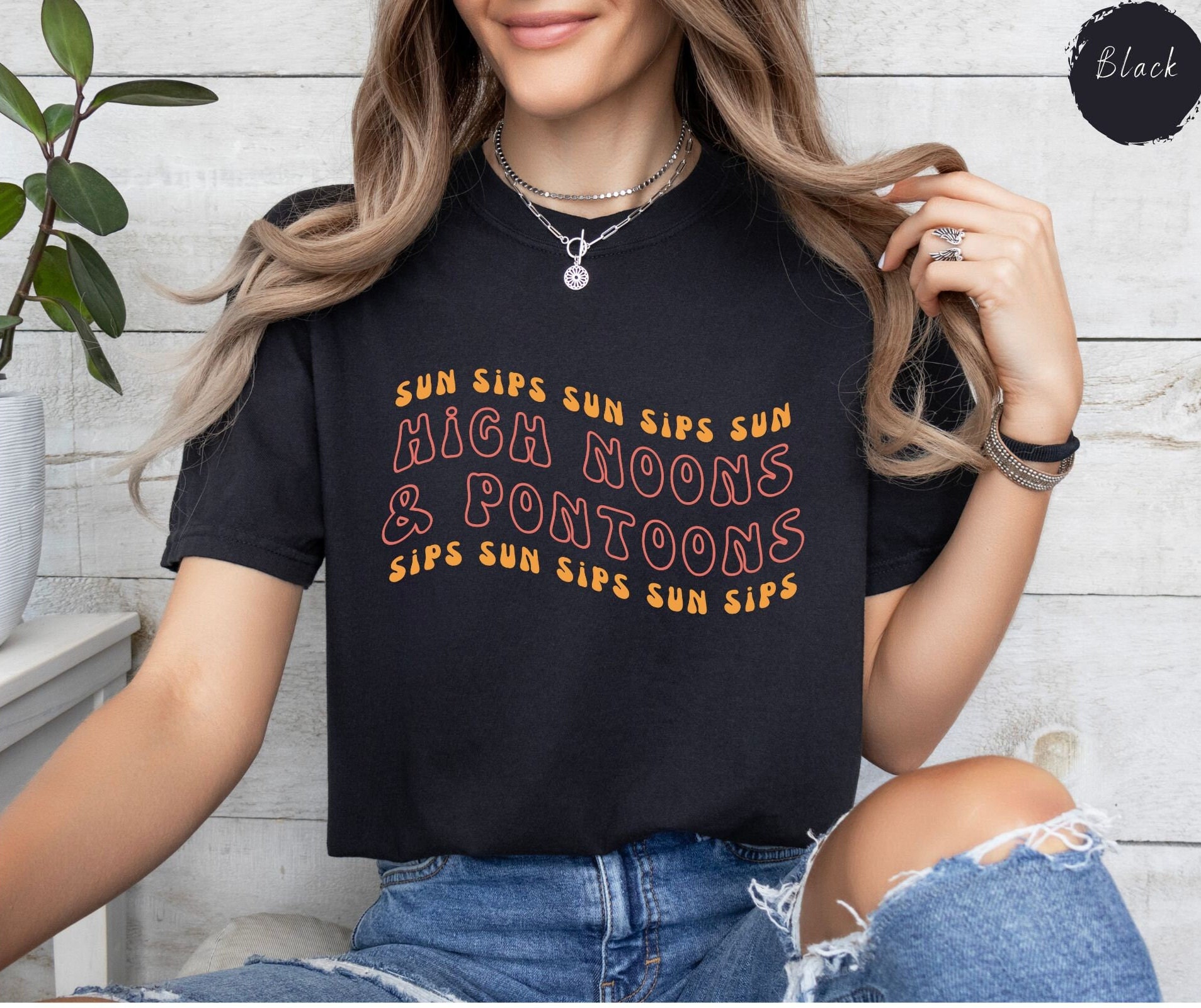 Retro Inspired Summer Boat Tee, Pontoons and High Noons, Sun Sips Shirt ...