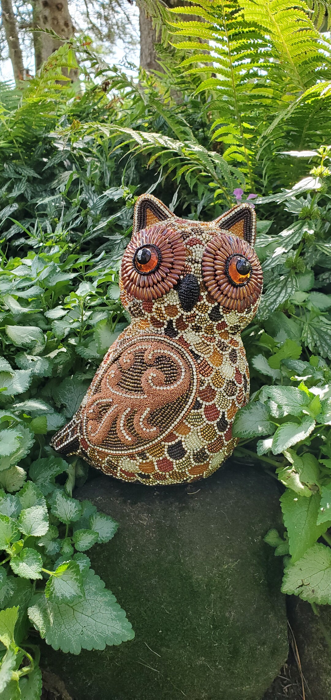Iris Copper Beaded Owl - Etsy