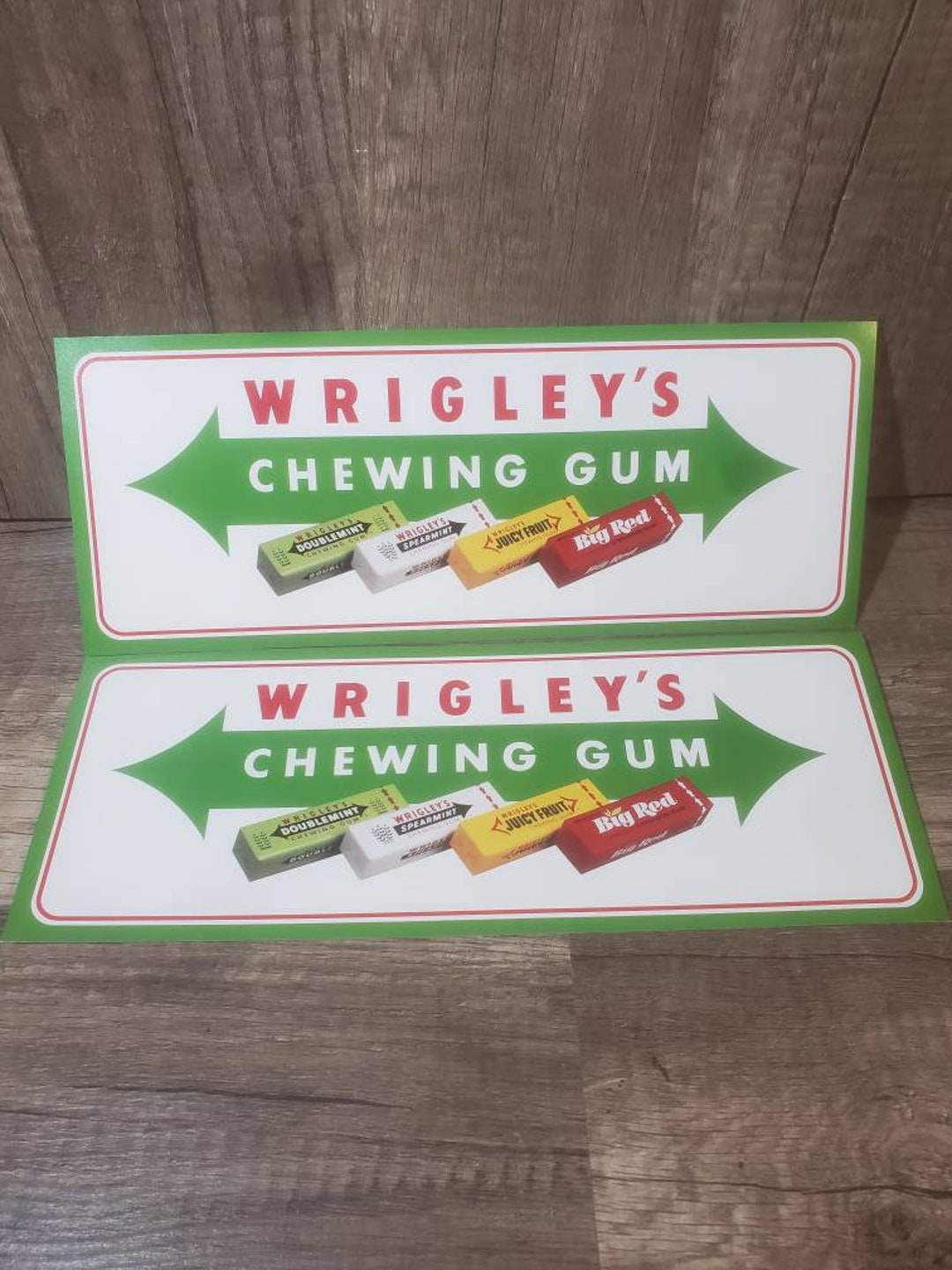 2 Vintage Wrigley Chewing Gum Card Stock Paper Advertising Signs 11"x 4 ...