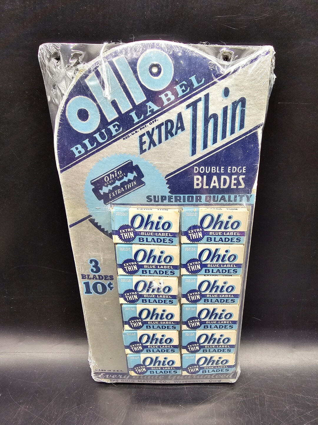 Vintage Ohio Blue Label Extra Thin Razor Blades Store Display Card Rare ...