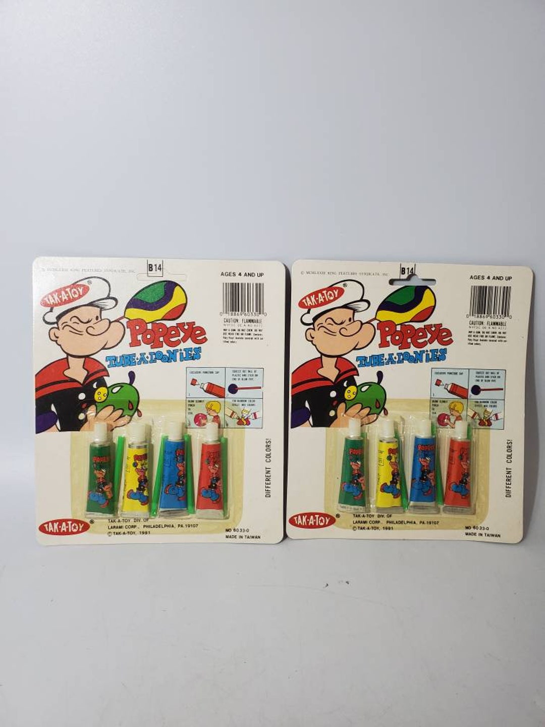 Lot of 2 Vintage Popeye Tube A Loonies Sealed on Package TAK-A-TOY - Etsy
