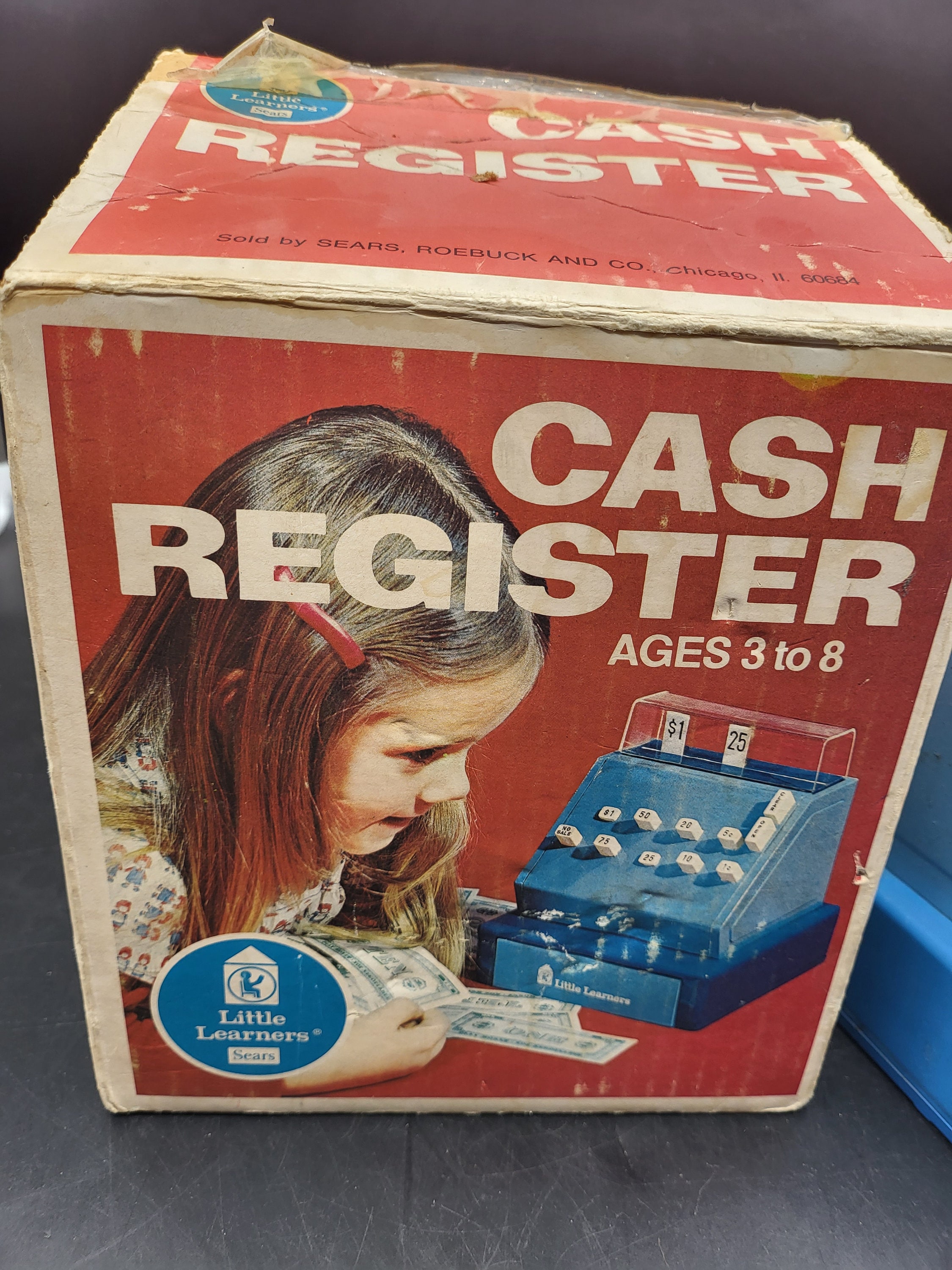 Vintage Sears Little Learner's Toy Cash Register W/ Orig Box 6.5"x6.5 ...
